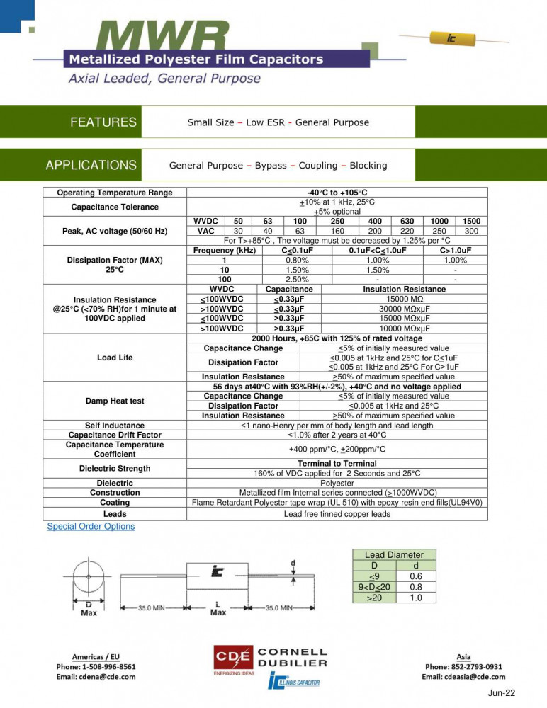 JRH Electronics MWR series technical document, page 1