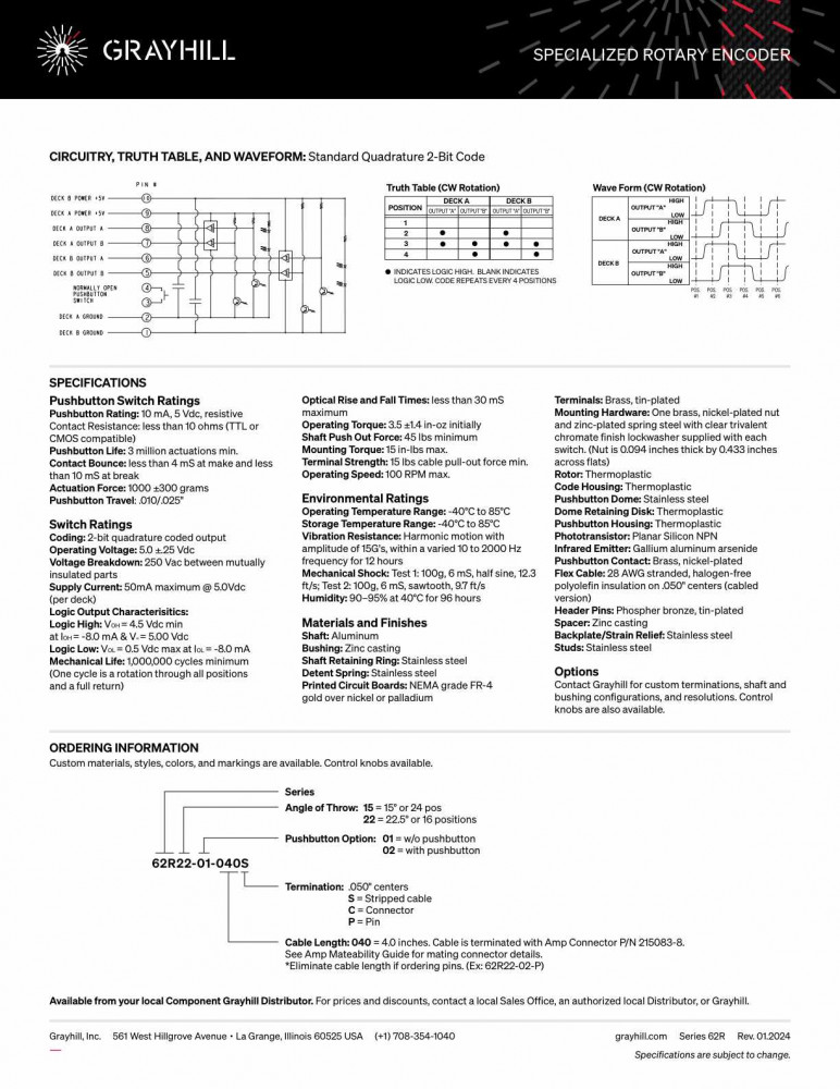 Grayhill Series 62R dimensions and configuration page