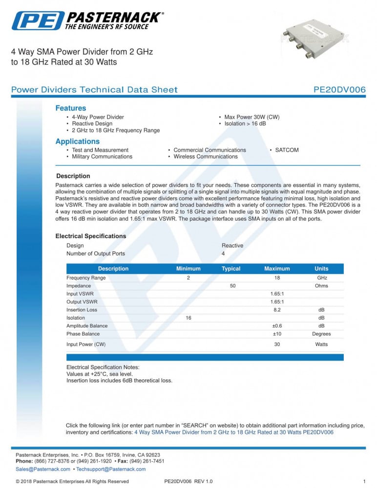 PE20DV006 technical document page 1