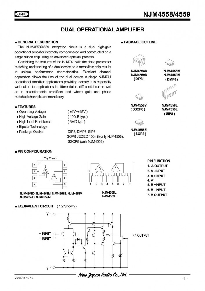 NJM4558/4559 datasheet page 1