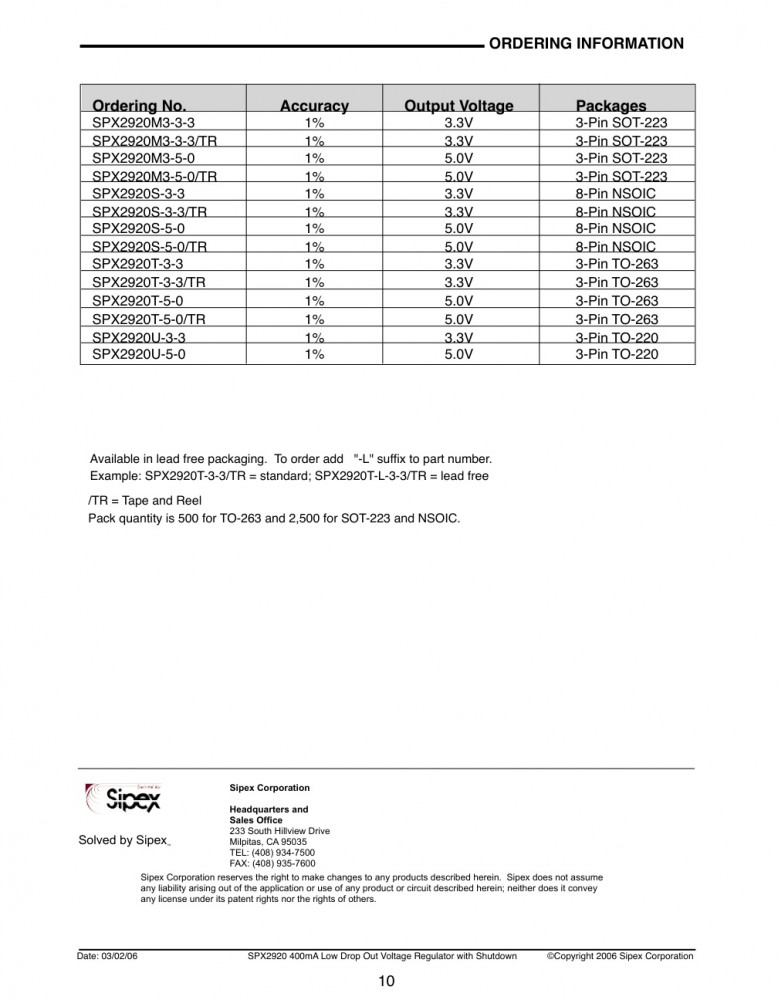 SPX2920 datasheet page 10