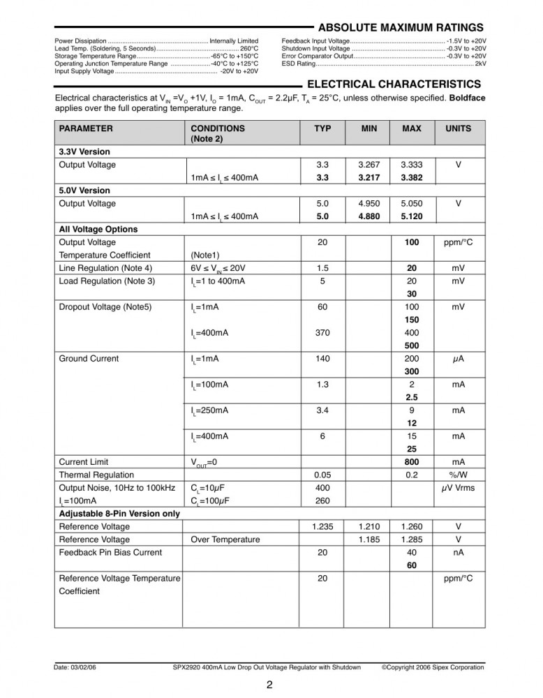 SPX2920 datasheet page 2