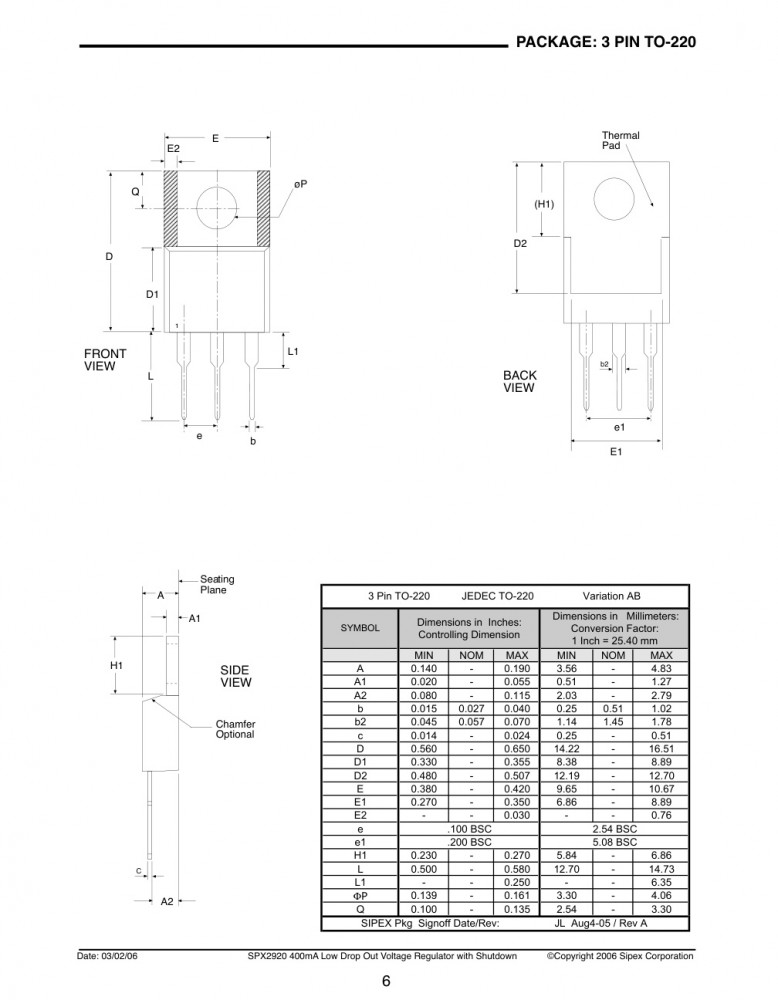 SPX2920 datasheet page 6