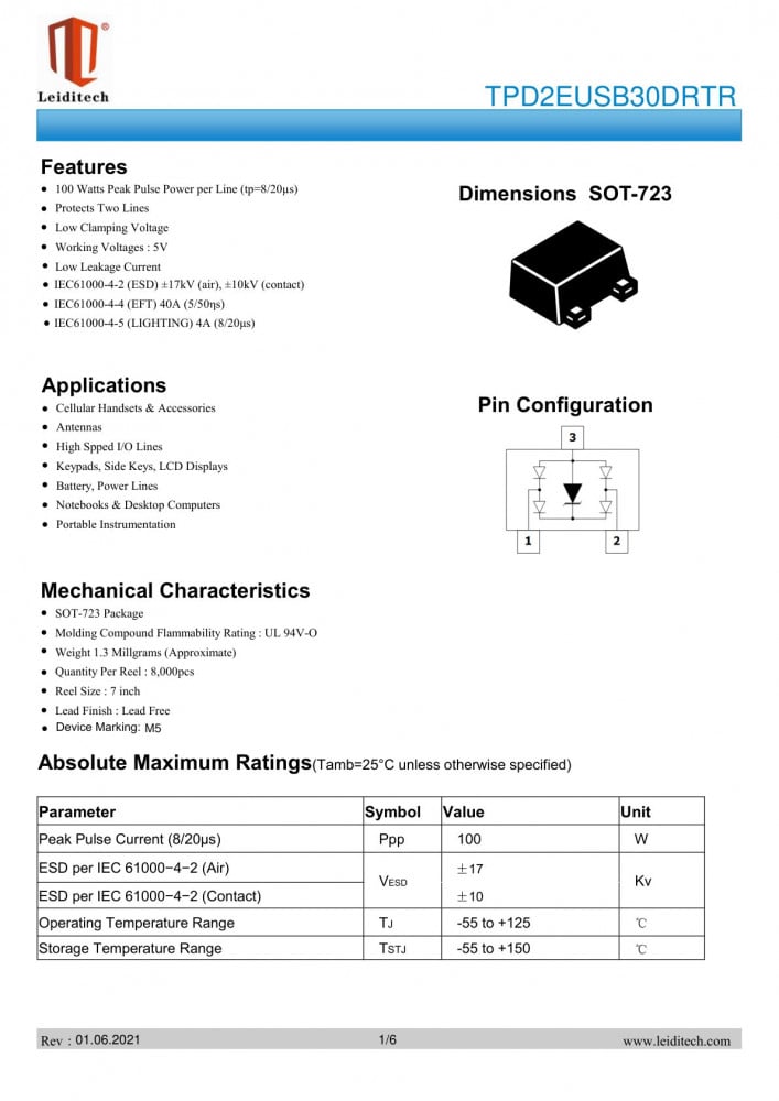 TPD2EUSB30DRTR datasheet page 1