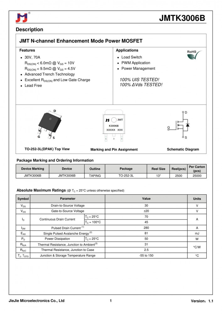 JMTK3006B datasheet page 1