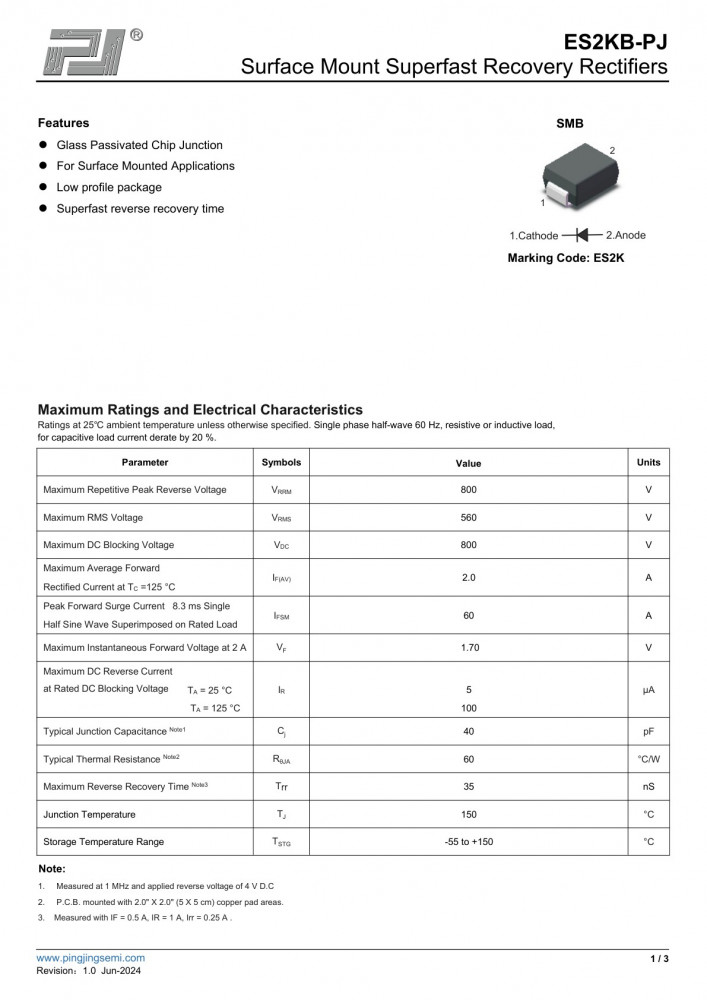 ES2KB-PJ datasheet page 1