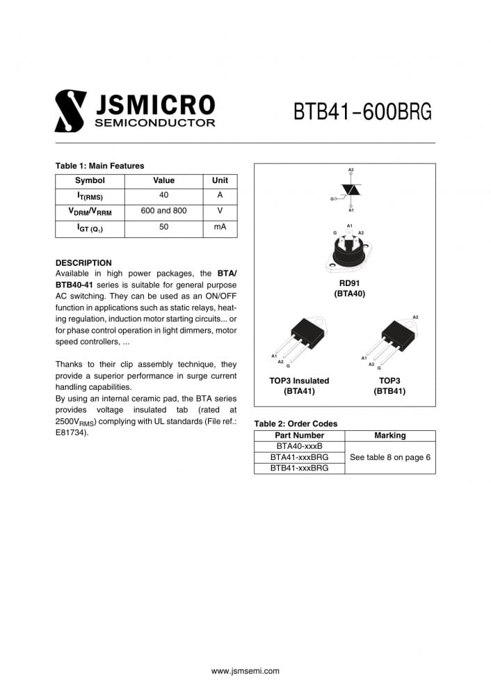 BTB41-600BRG datasheet page 1