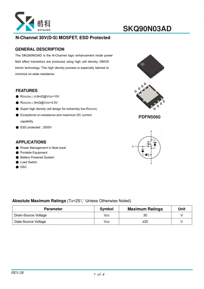 SKQ90N03AD datasheet page 1