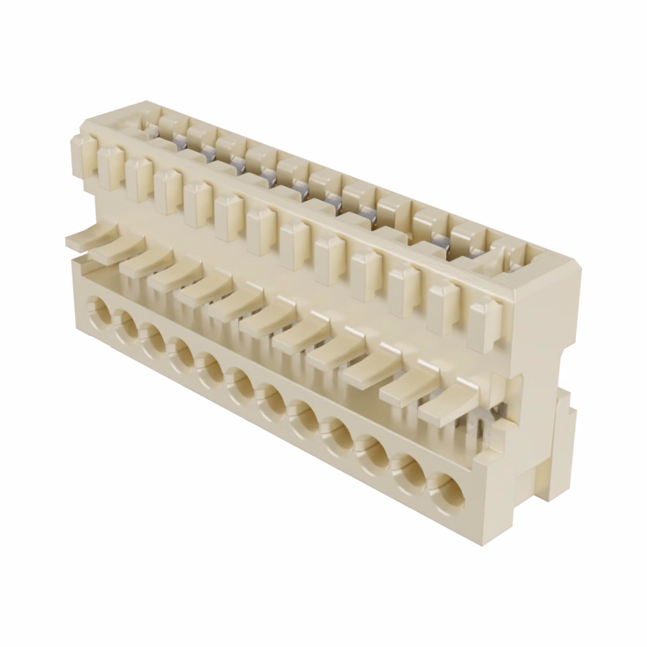 Appli-Mate RAST 2.5 Connector, 2.50mm Pitch, Female, 12 Circuits, Polarizing Rib Between 11/12, Closed Endwalls, Silver Plating for sale