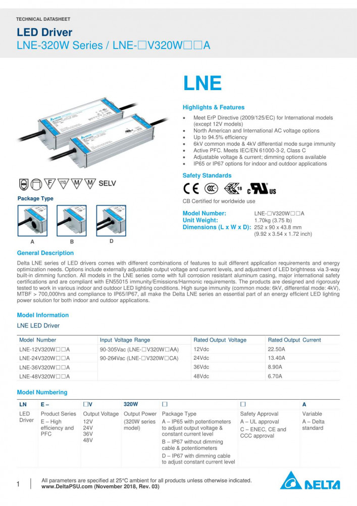 DELTA LNE datasheet page 1