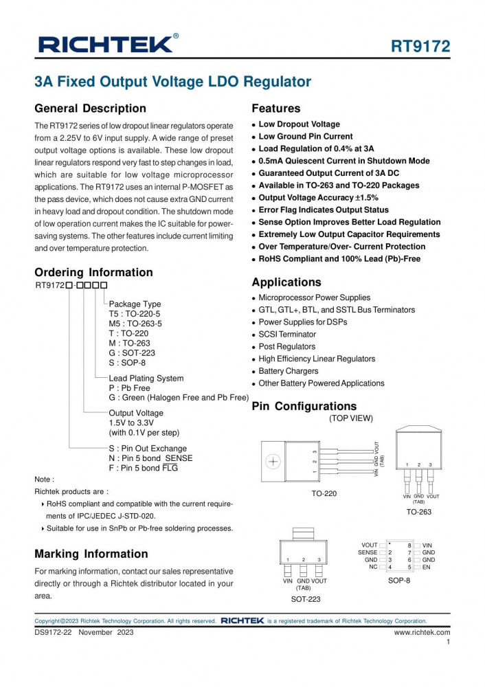 RT9172 datasheet page 1