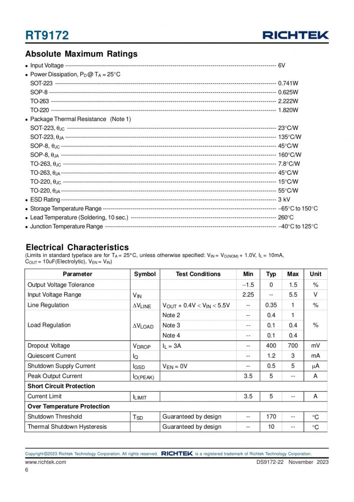 RT9172 datasheet page 6