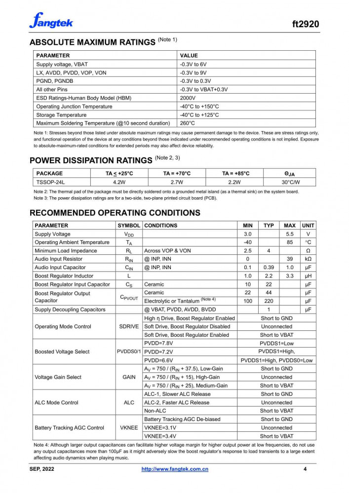 FT2920P datasheet page 4