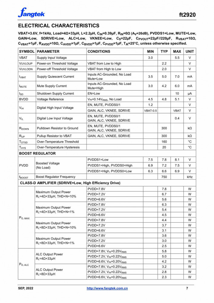 FT2920P datasheet page 7