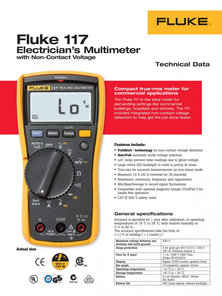 FLUKE-117 technical document page 1