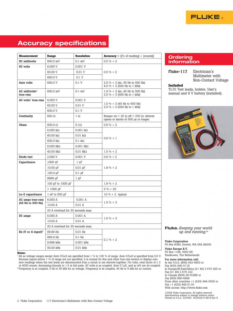 FLUKE-117 technical document page 2