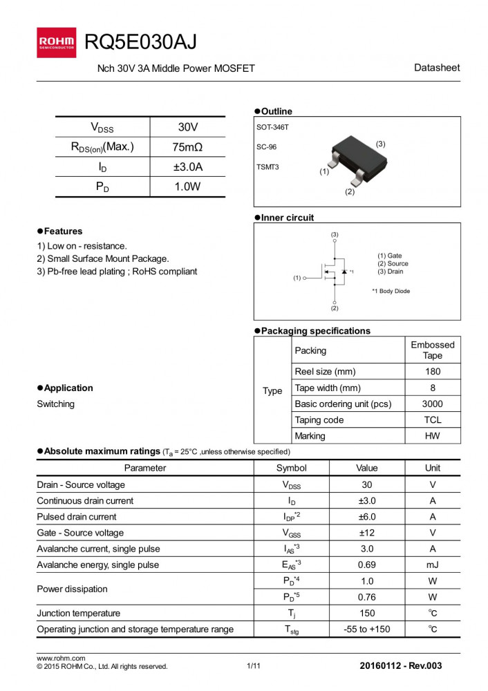 RQ5E030AJTCL datasheet page 1