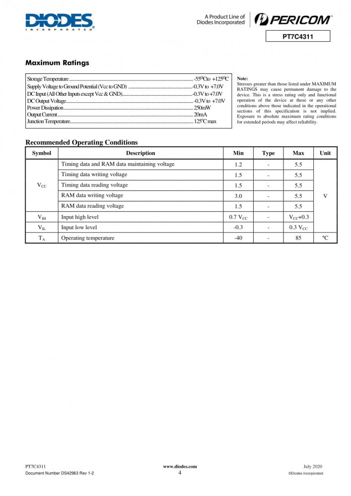 PT7C4311 datasheet page 4