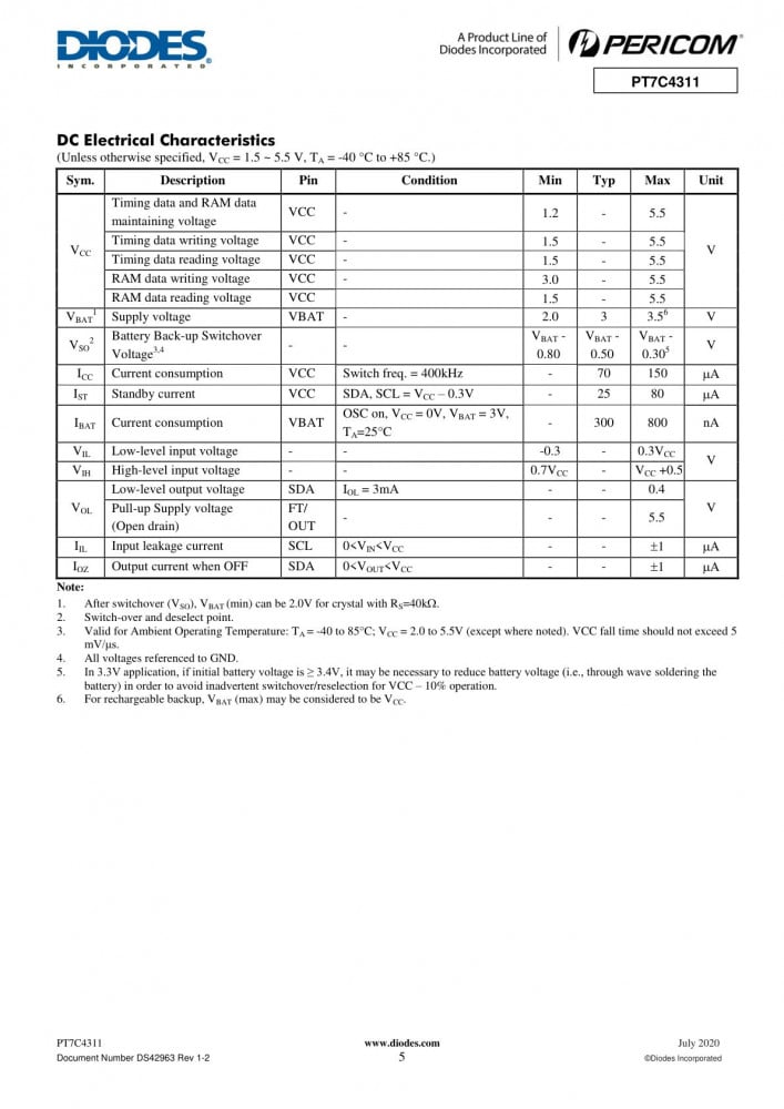 PT7C4311 datasheet page 5