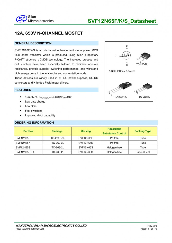 SVF12N65F datasheet page 1