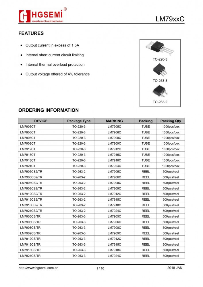 HGSEMI LM7905C datasheet page 1