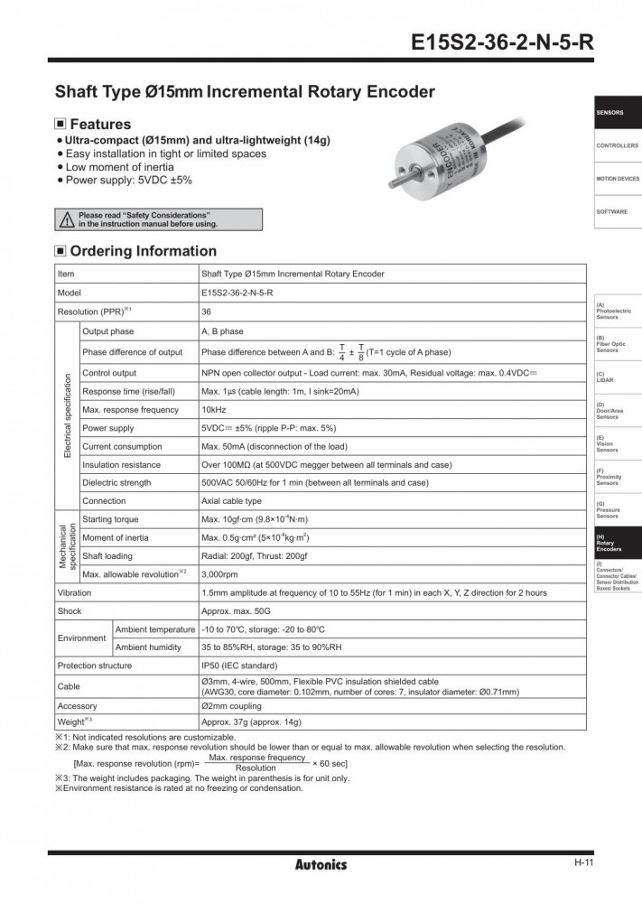 E15S Series rotary encoder technical document, page 1