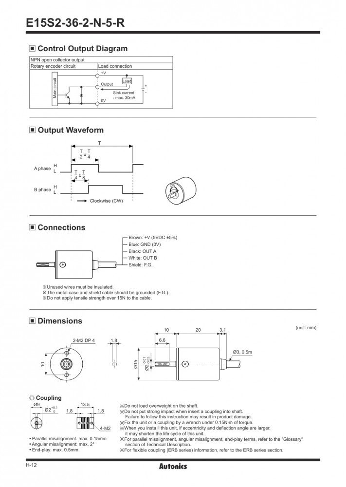 E15S Series rotary encoder technical document, page 2