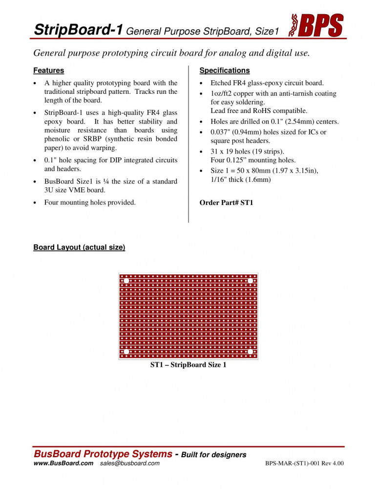 ST1 StripBoard Size 1 technical drawing