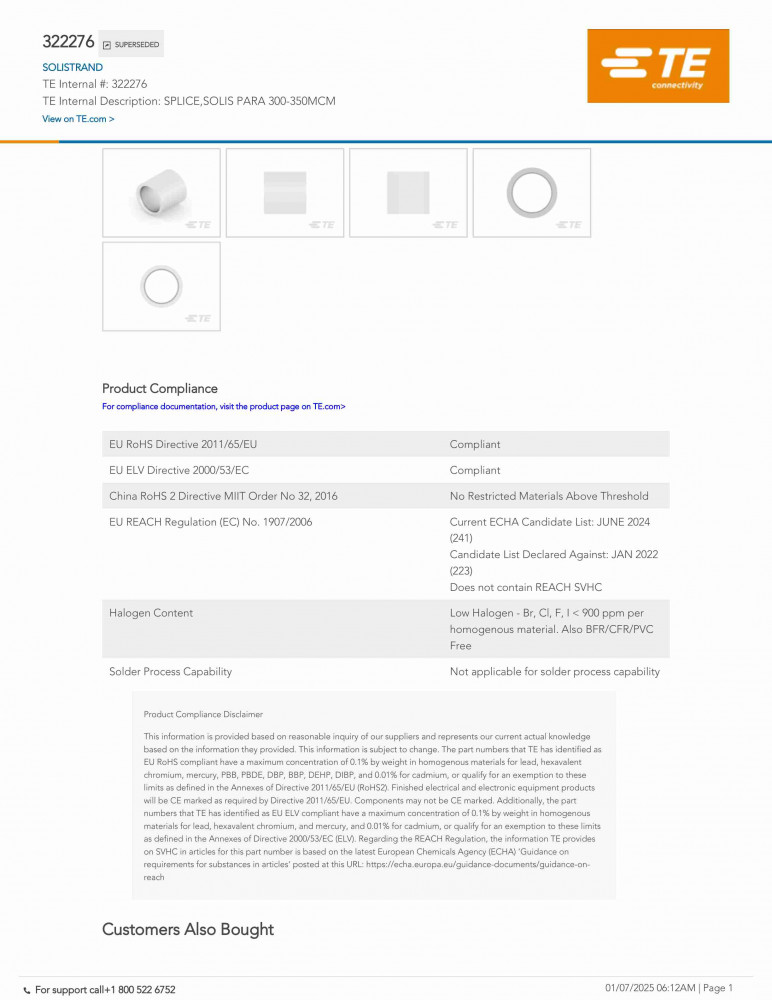 TE Connectivity 322276 technical document page 1