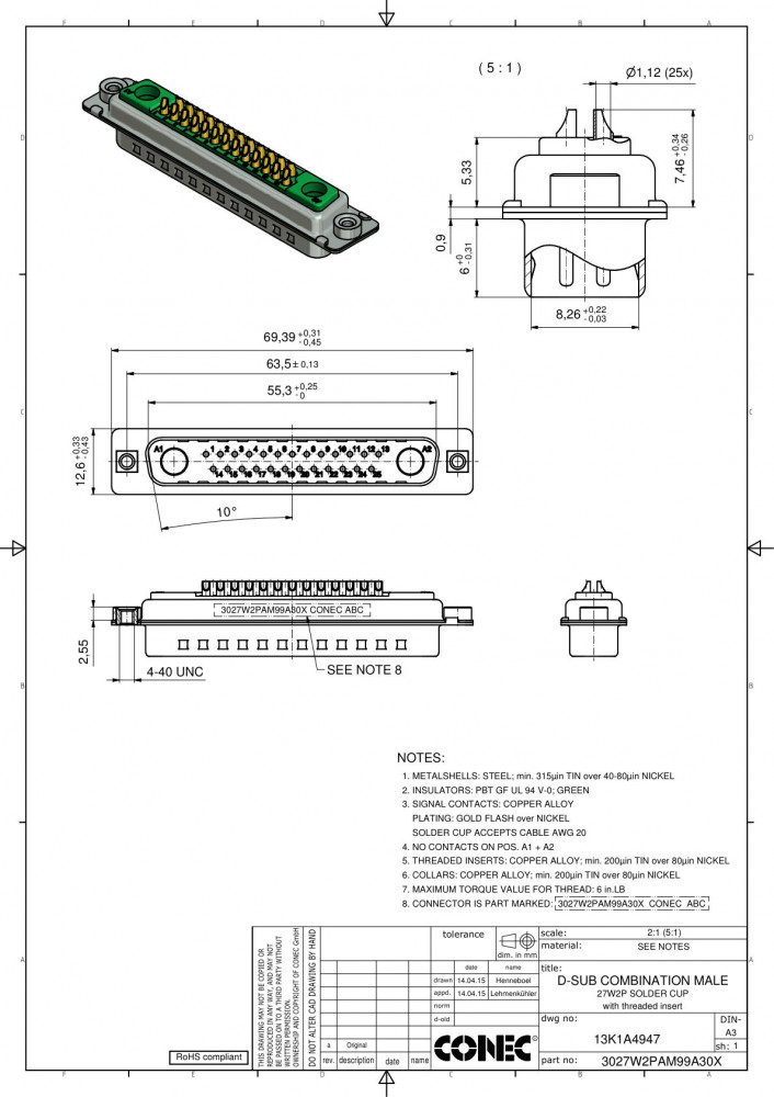 CONEC 3027W2PAM99A30X product drawing