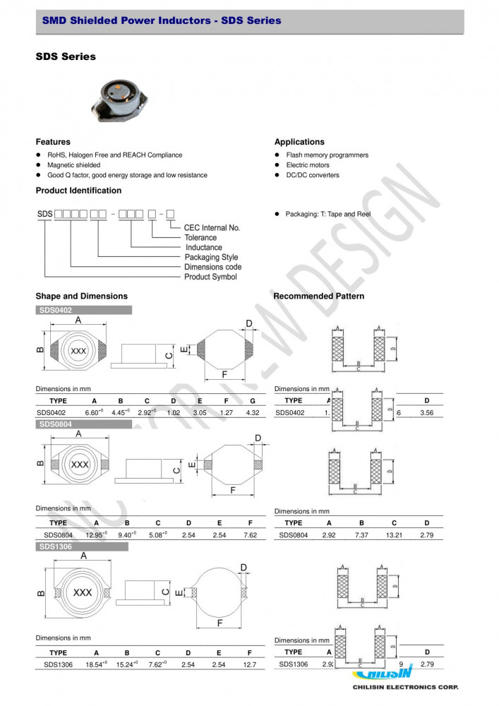 Chilisin SDS series datasheet page 2