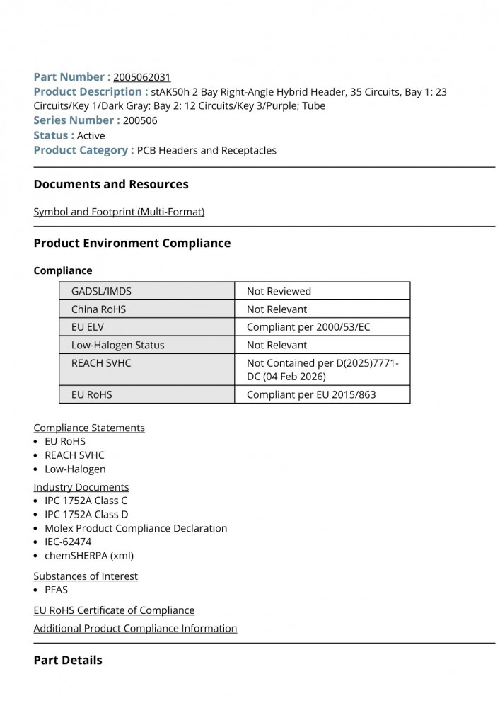 MOLEX 2005062031 technical document preview, page 1