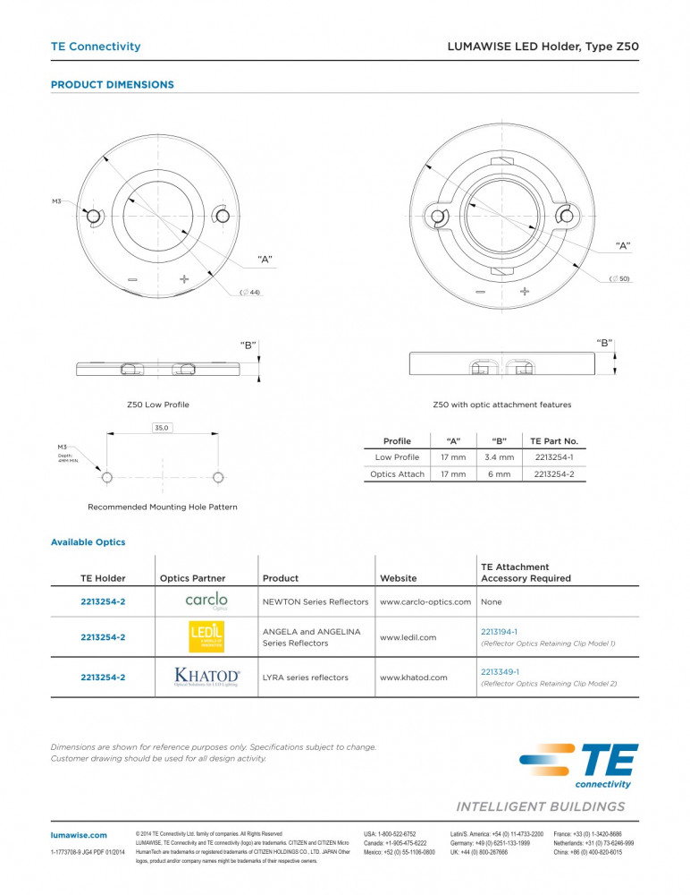 TE Connectivity LUMAWISE Type Z50 LED holder document page 2