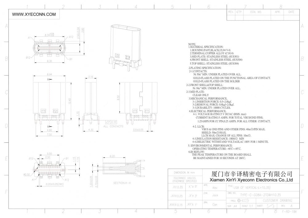 TYPE-C-G08A-2TDWH10.35 drawing sheet 1