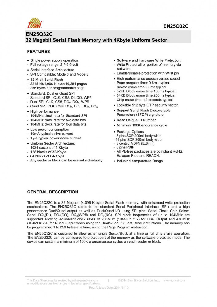 EN25Q32C datasheet page 1