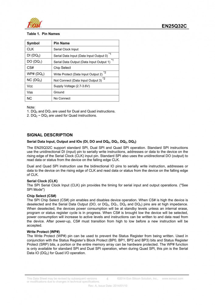 EN25Q32C datasheet page 4