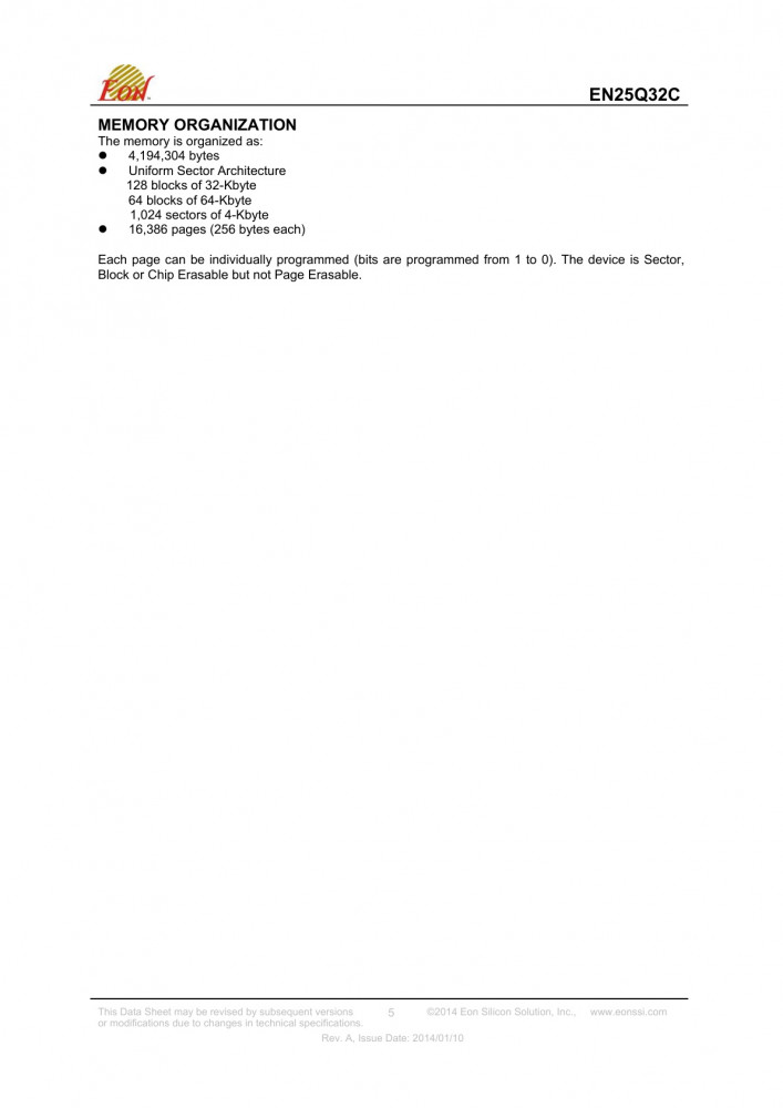EN25Q32C datasheet page 5