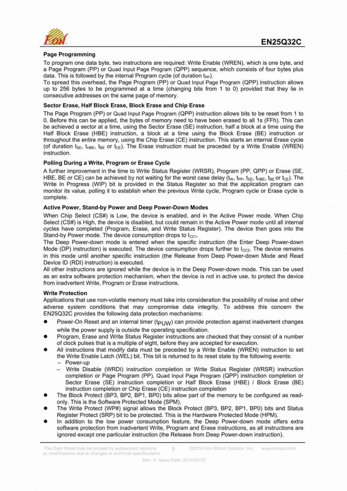 EN25Q32C datasheet page 9
