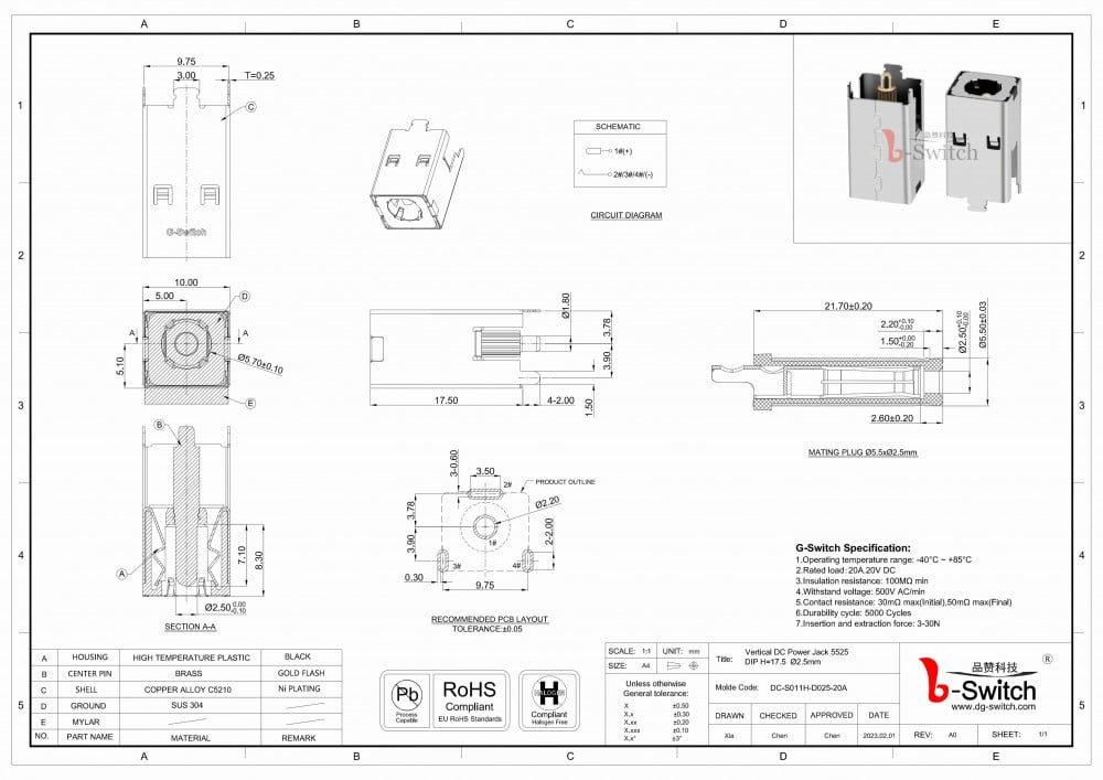 DC-S011H-D025-20A technical document page