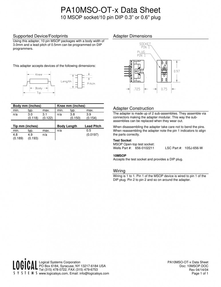 PA10MSO-OT-x datasheet preview showing package and adapter reference information
