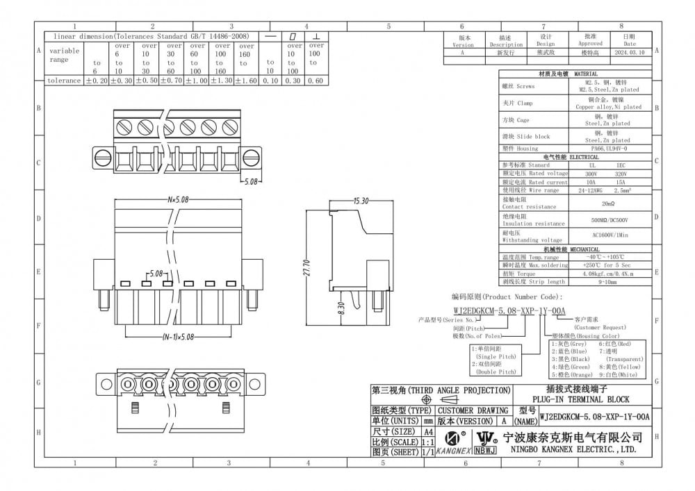 KANGNEX WJ2EDGKCM-5.08-08P-14-00A technical drawing