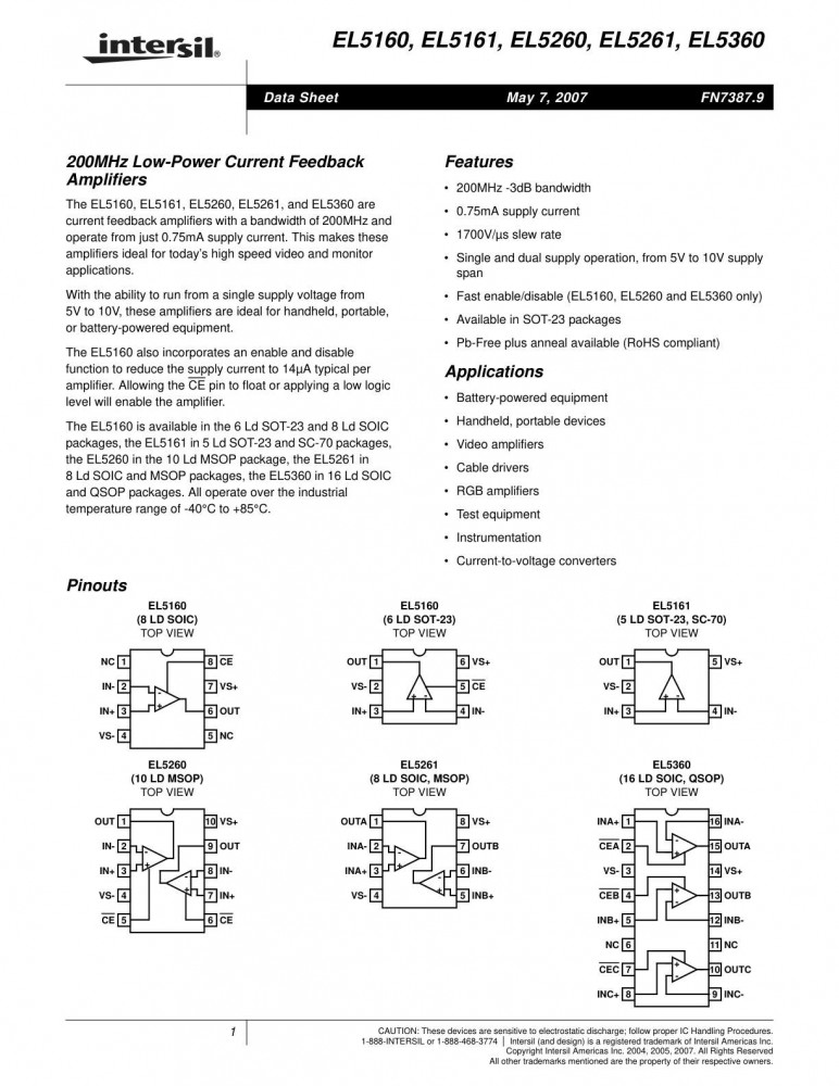 EL5360IU datasheet page 1