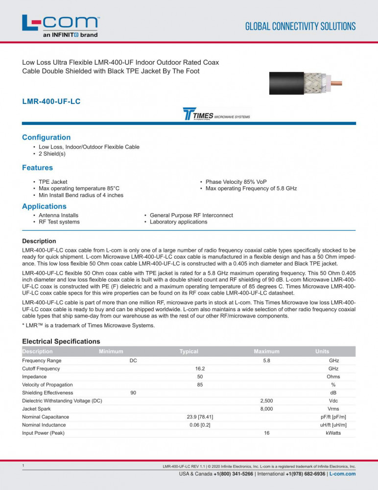 LMR-400-UF-LC technical document page 1