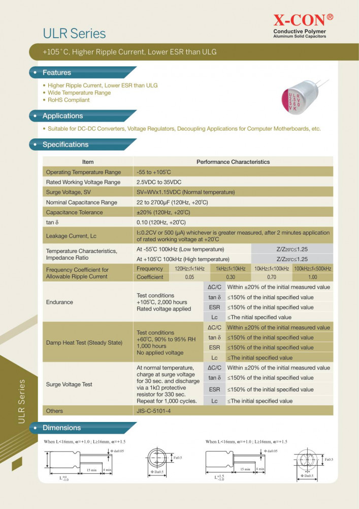 ULR series datasheet page 1