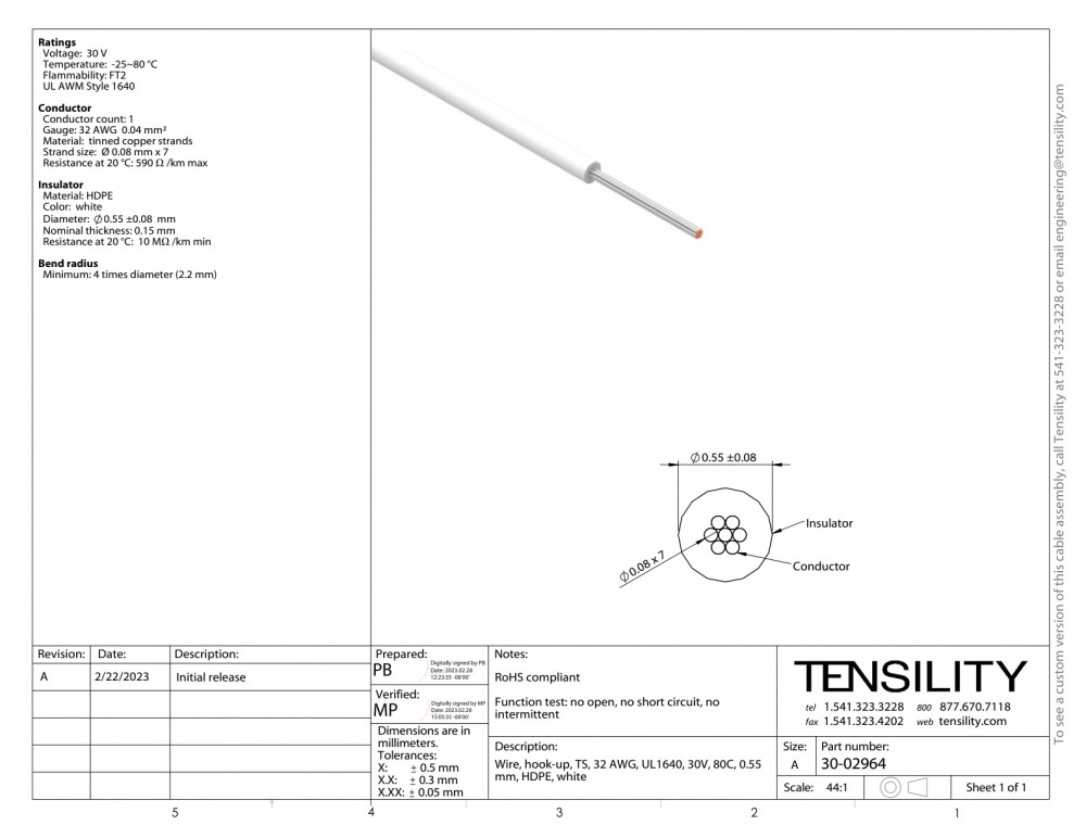 30-02964 wire drawing and product specification
