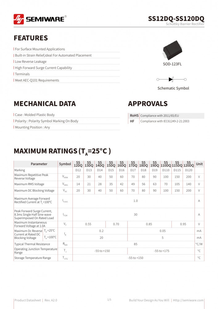 SEMIWARE SS13DQ datasheet page 1