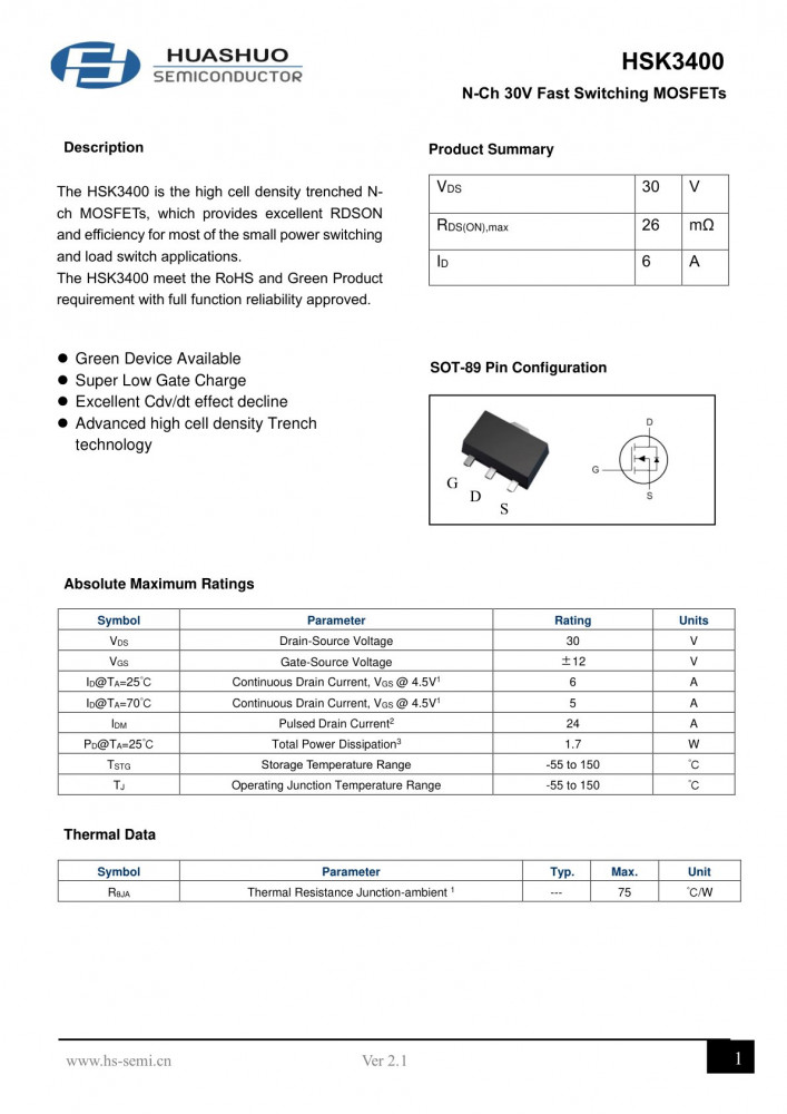 HSK3400 datasheet page 1