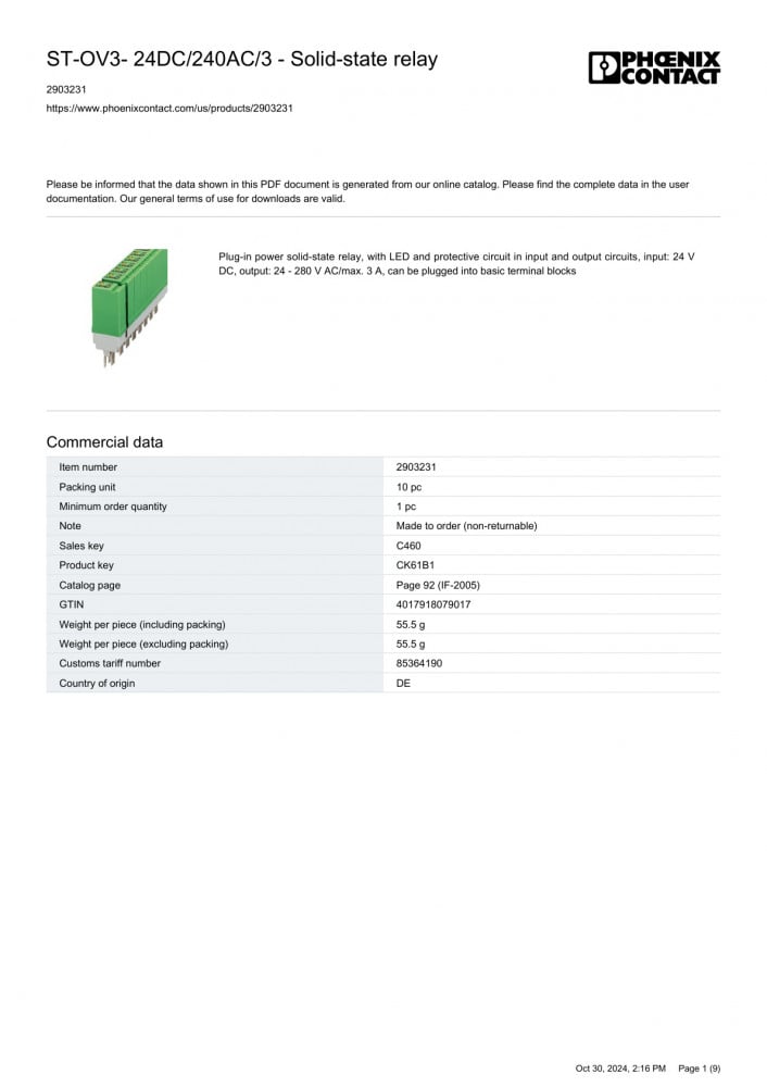 Phoenix Contact 2903231 document page 1