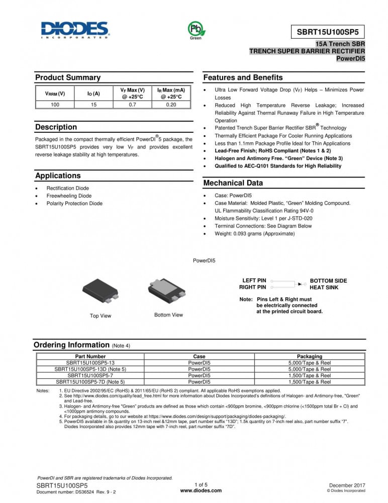 SBRT15U100SP5-13 datasheet page 1
