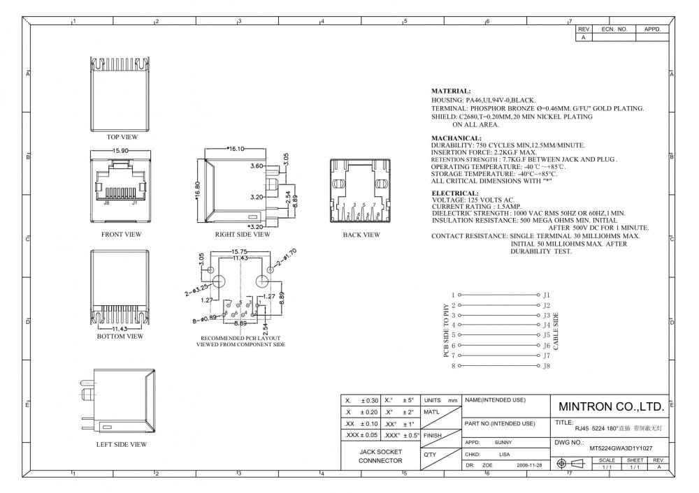 MINTRON MT5224GWA3D1Y1027 technical drawing